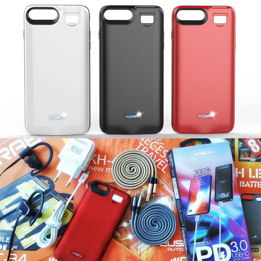 Moxom, 3000mAh Power Bank Battery Case, Cover Casing For Iphone 7 & 8 ...
