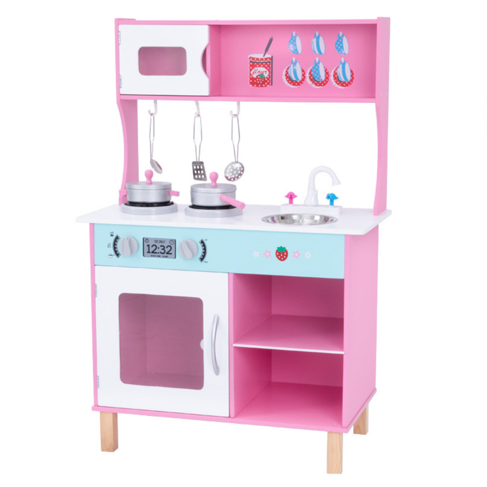 Cool Gift, Pink Wooden Pretend Play Toy Kitchen for Kids, Included ...
