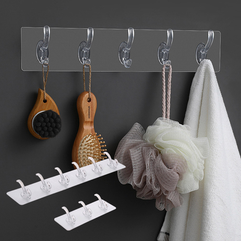 Transparent Strong Adhesive Door Wall Hanger Hooks, 6 Row - TezkarShop ...