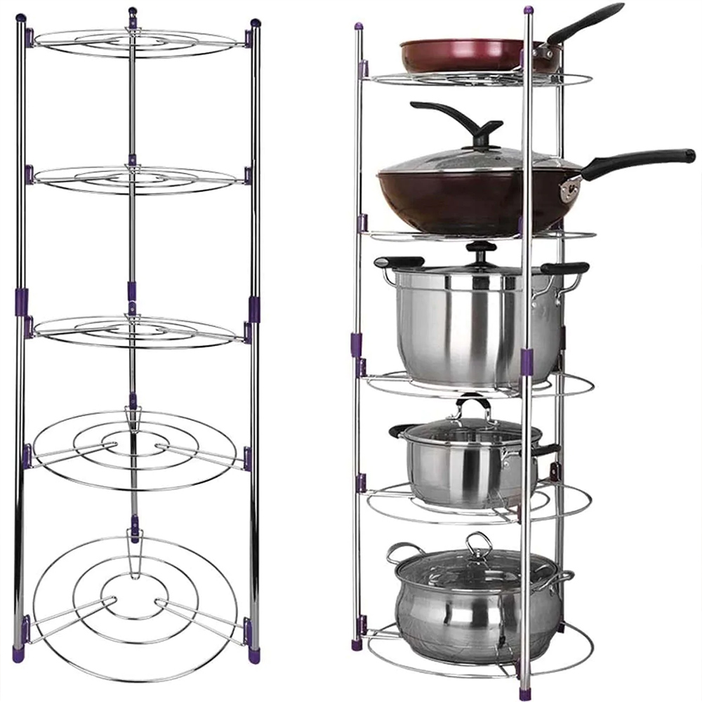 Adjustable 5-Tier Stainless Steel Storage Rack Round Shelves ...