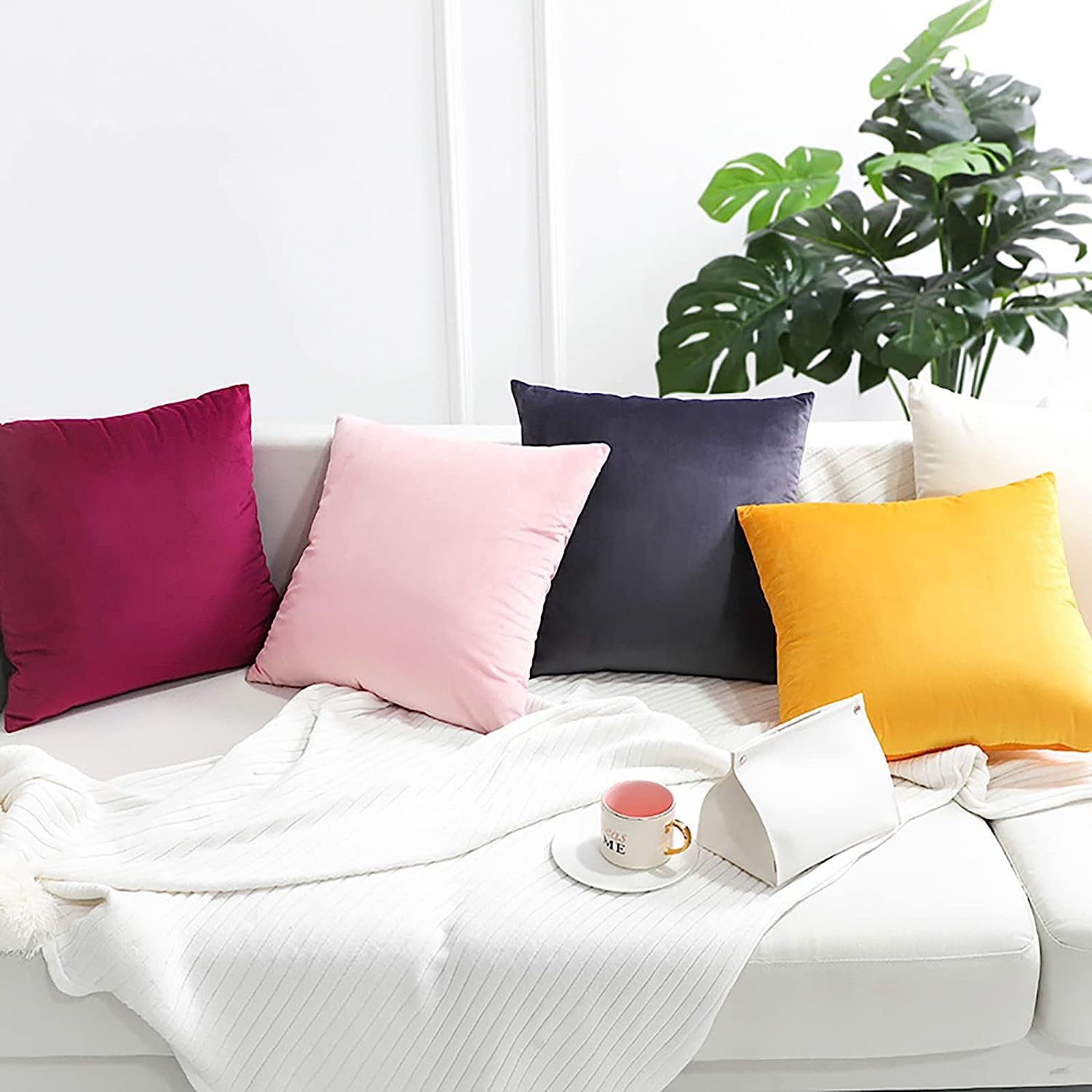 Velvet Pillow Decorative Square Soft Solid Cushion SB032 - TezkarShop ...