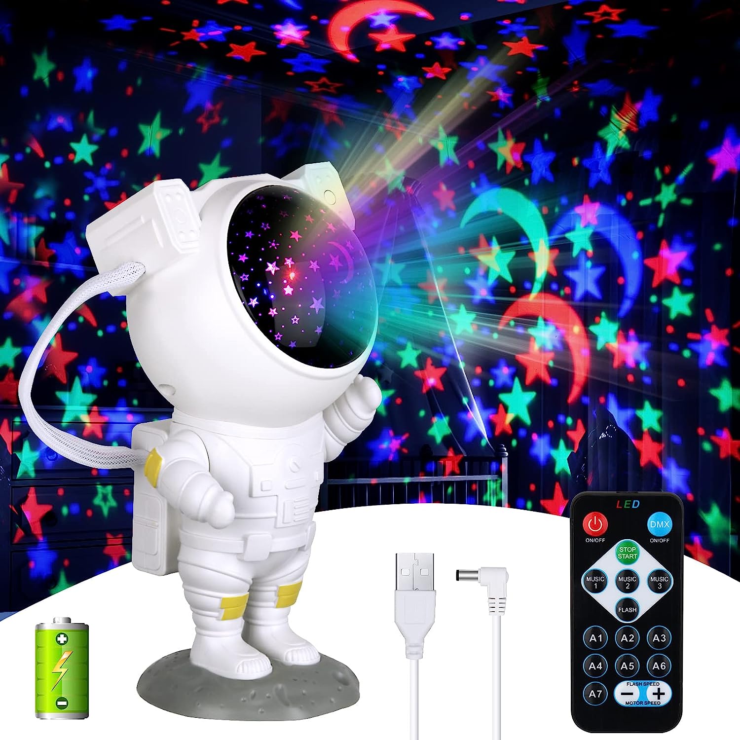 Rechargeable Astronaut LED Light Projector,Night Lights for Kids ...