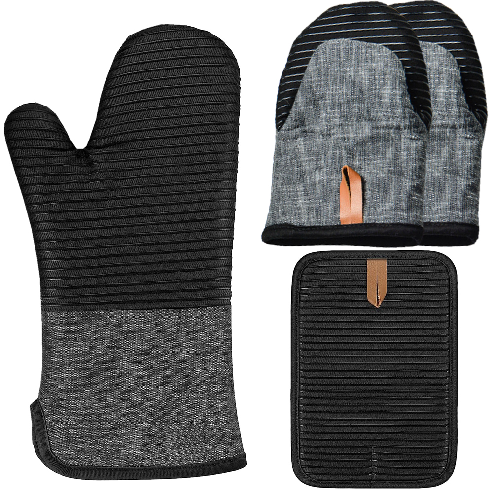 Heavy Duty Set of 4 Silicone Kitchen Oven Mitt - TezkarShop Official ...