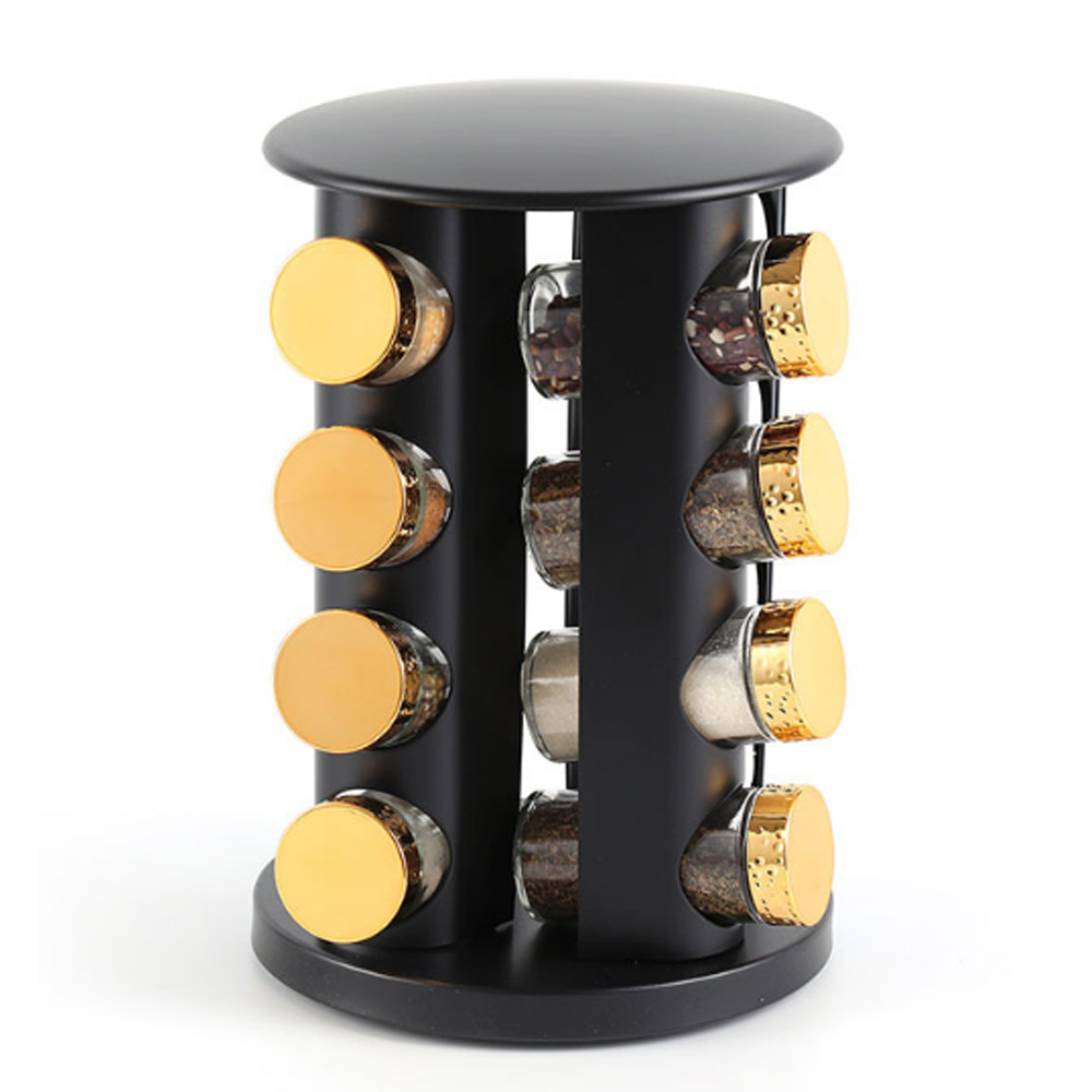 16-Jars Stainless Steel Black Rotating Spice Rack - TezkarShop Official ...