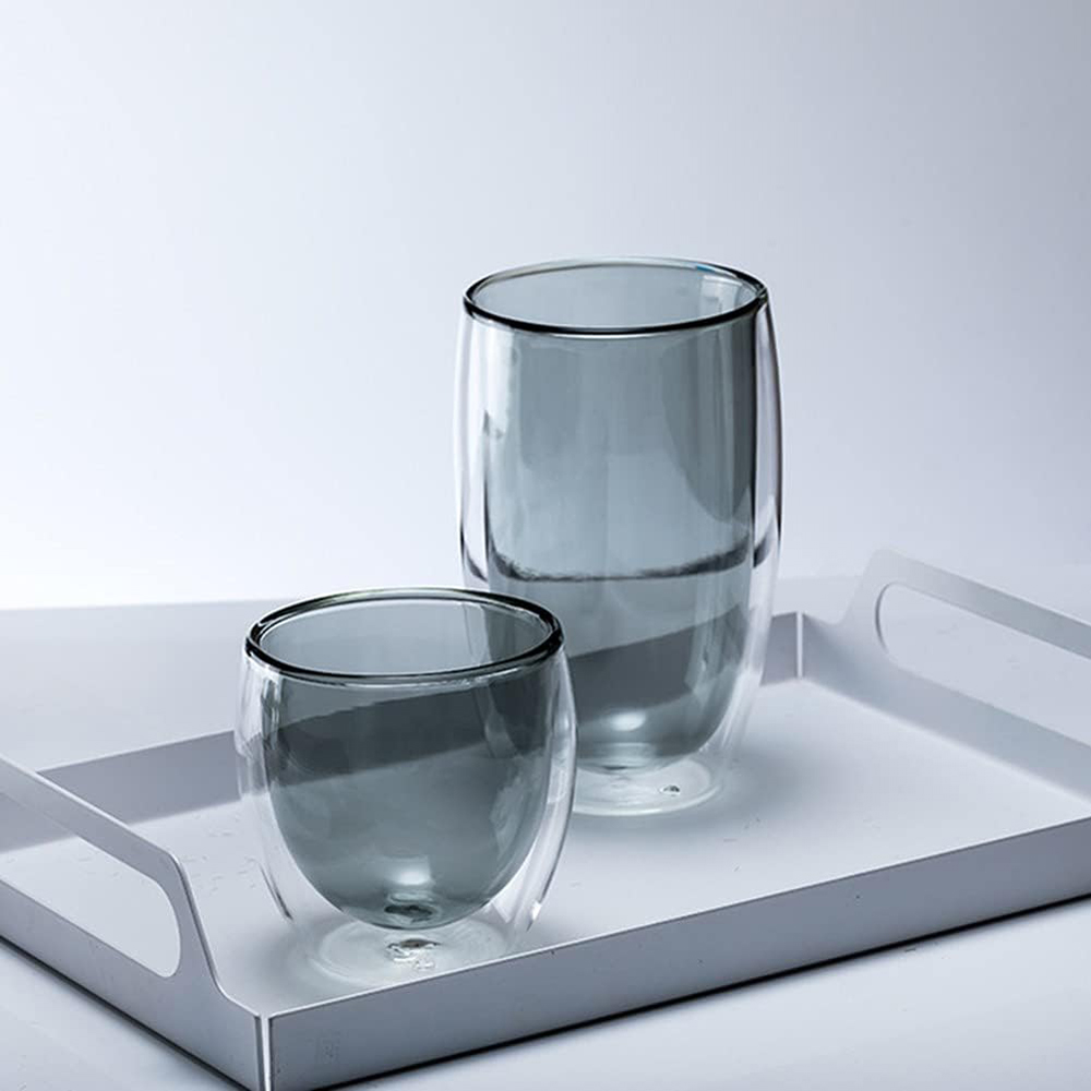 250ml Grey Double Glass Cup (D8 X H9)CM - TezkarShop Official Website