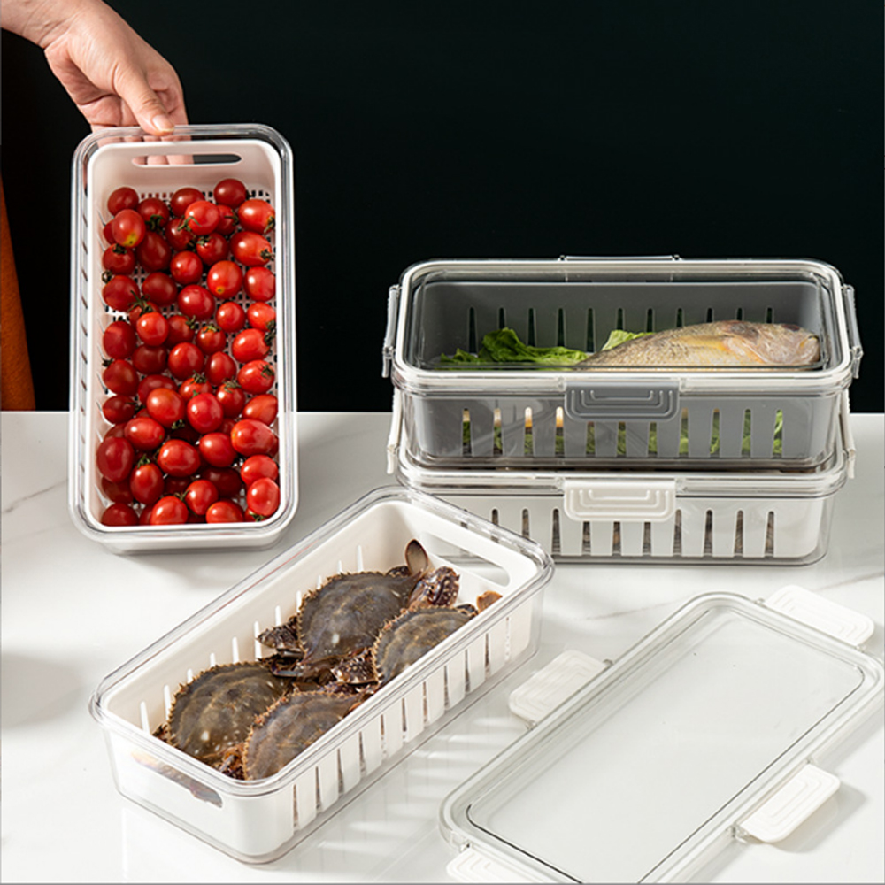 Food Storage Containers Box With Clear Lid and Removable Drain Tray ...