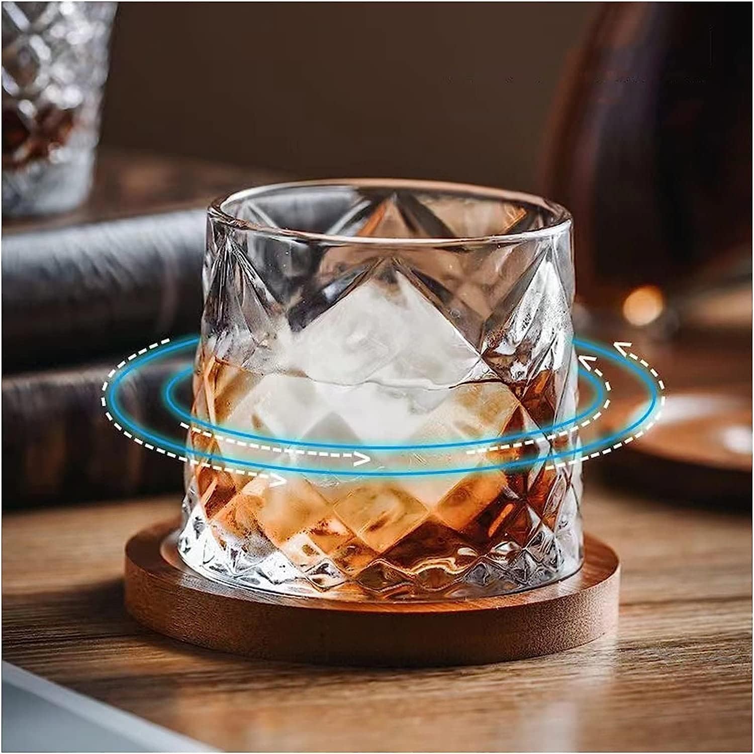 1-Pcs Spinning Glasses with Wood Tray , Rotating 280ML - TezkarShop ...