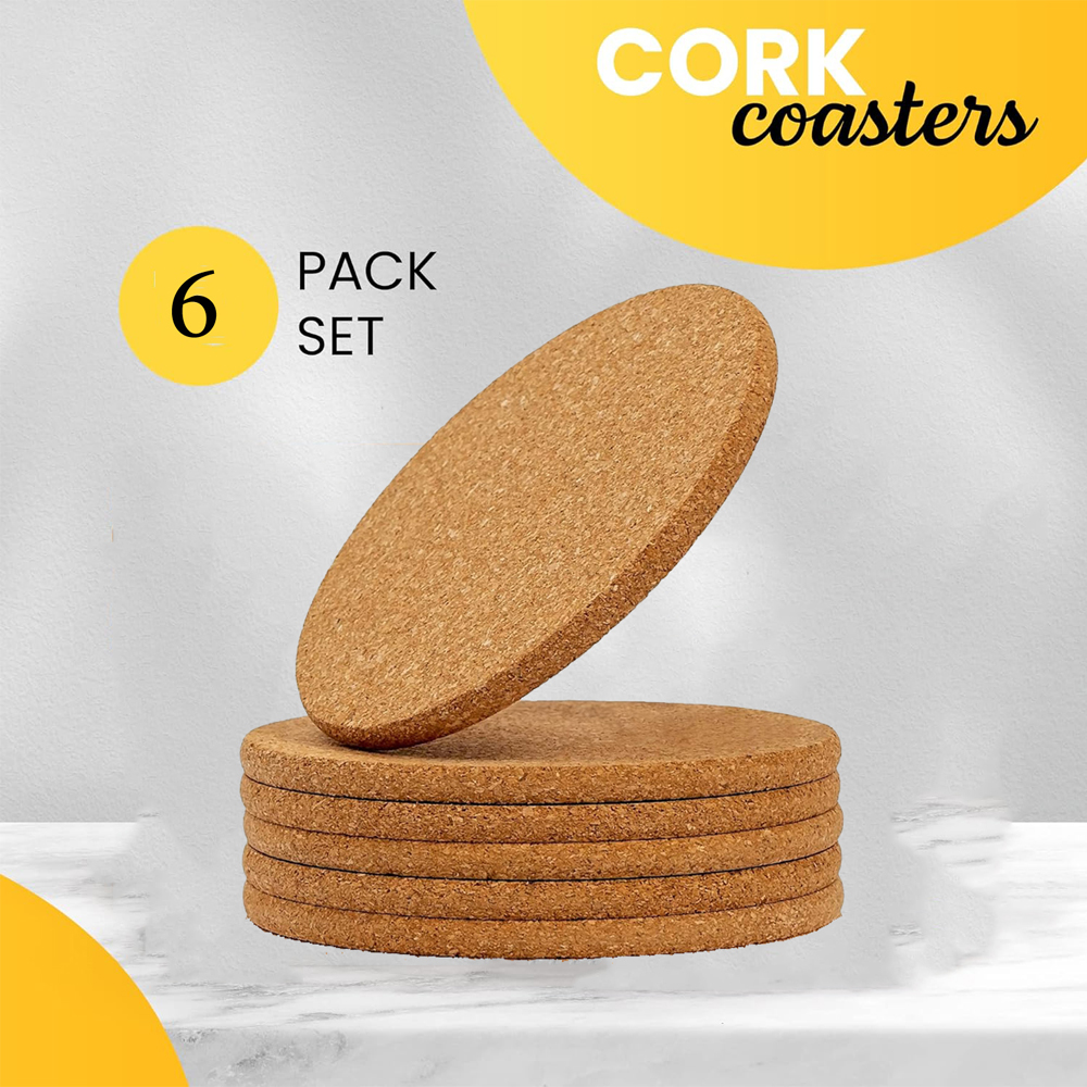 6-Pieces Cork Coasters 10cm - 5mm Thick - TezkarShop Official Website