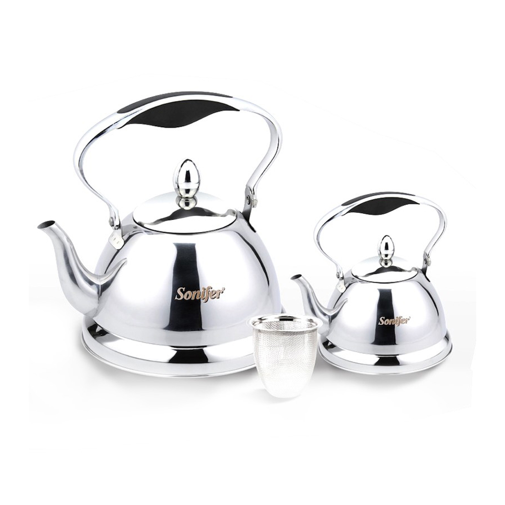 Sonifer, 2Pcs 1L/3L Elegant Stainless Steel Whistling Kettles With Filter SF-2501 - TezkarShop ...