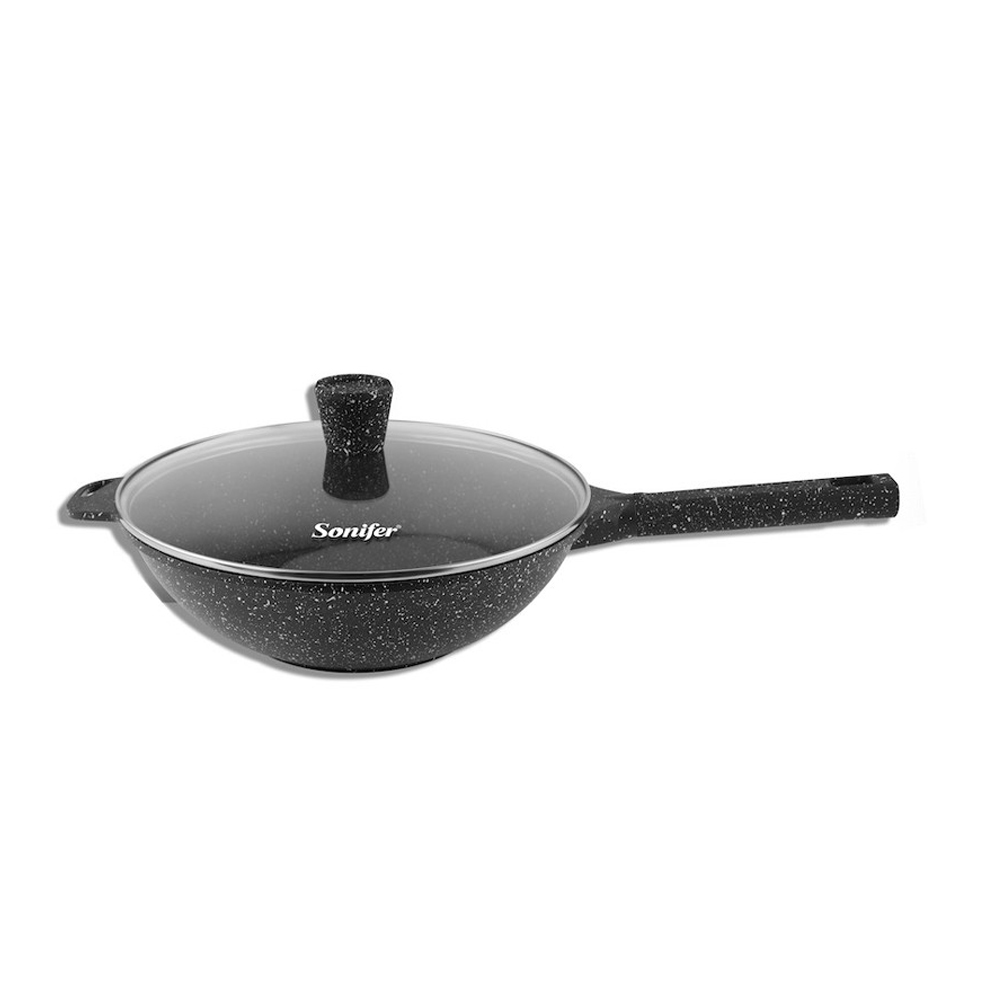 Sonifer, 32cm 5.3L Non-Stick Granite Deep Fry Pan With Glass Lid - TezkarShop Official Website