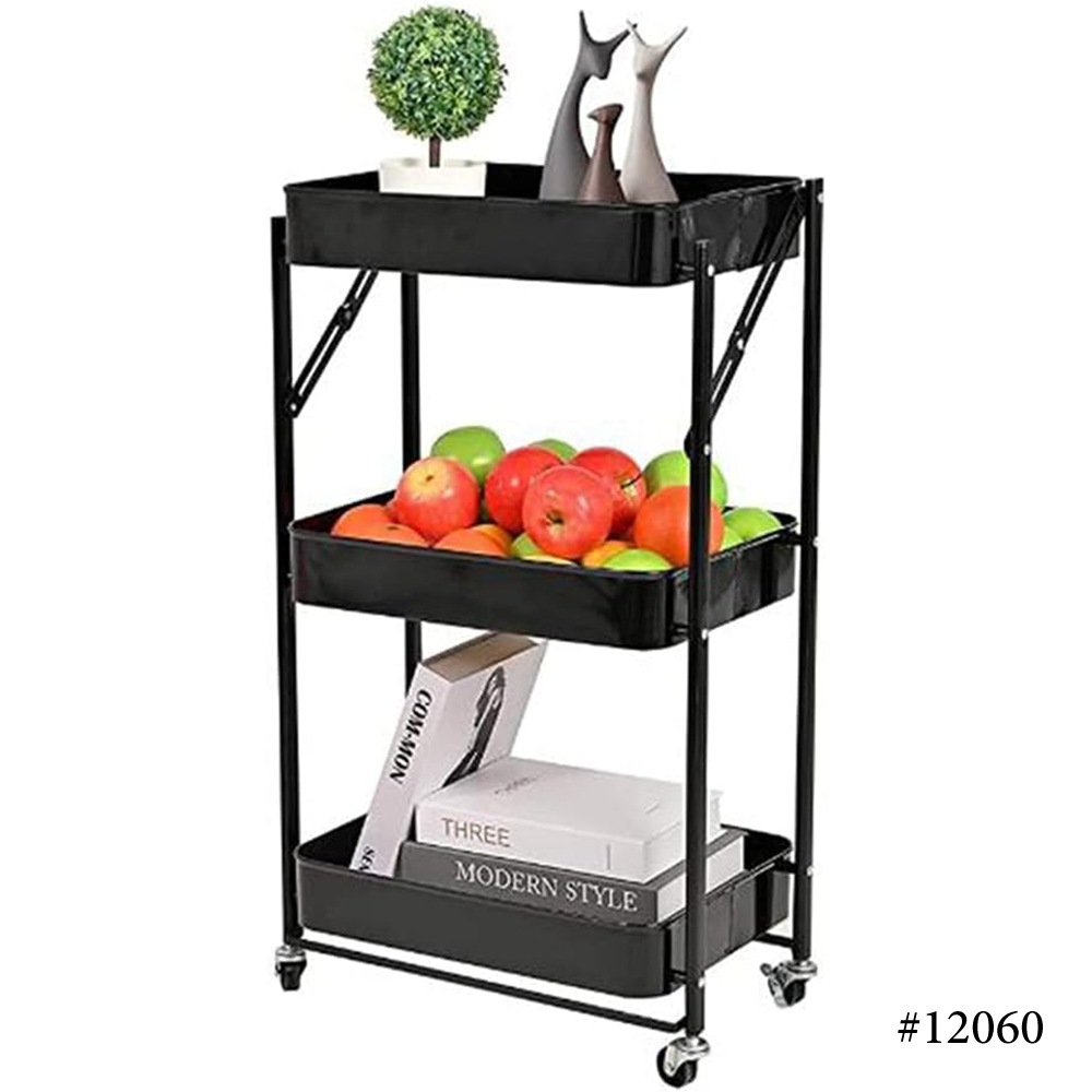 3-Layer Metal Foldable Storage Organizer Trolley with Wheels #2011 ...
