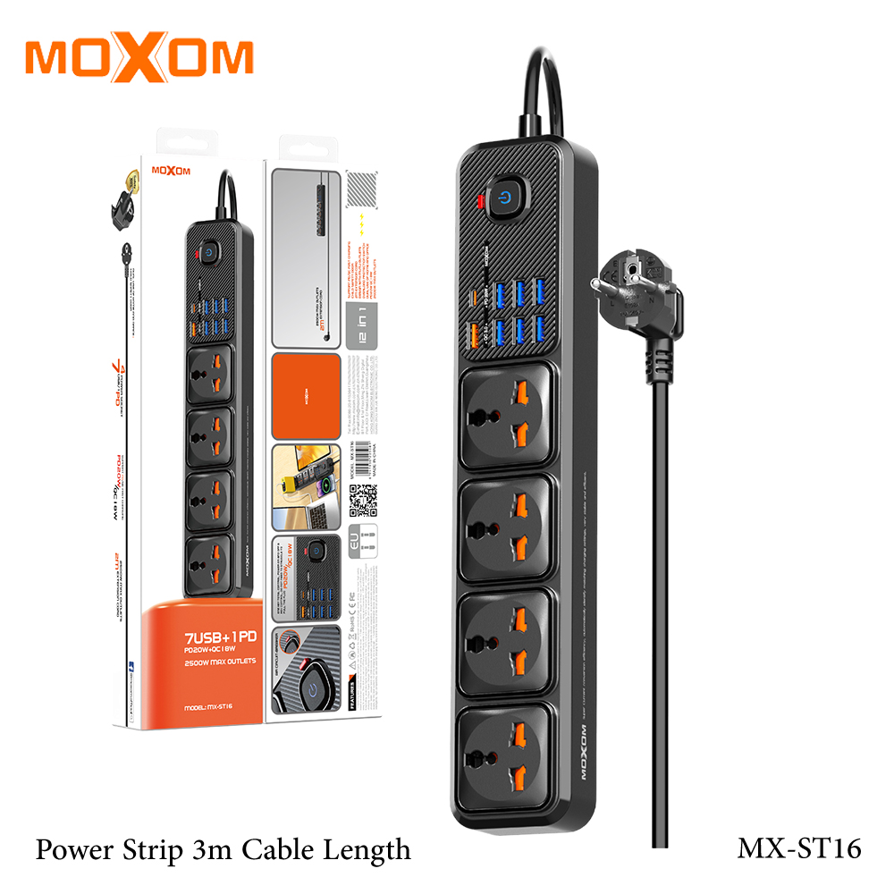 Moxom MX-ST16 12in1 Power Strip 3m Cable Length - TezkarShop Official ...
