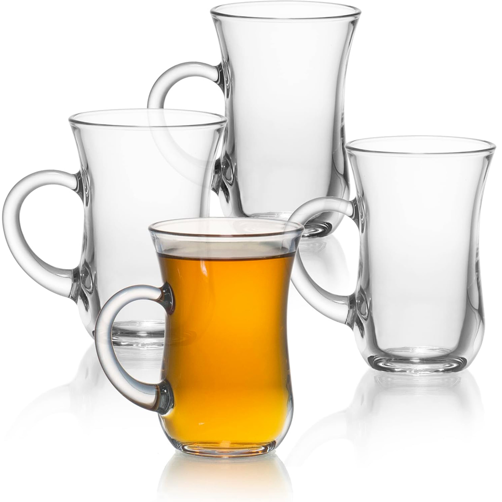6-Pieces 135-ml Clear Tea Glasses with Handles - TezkarShop Official ...