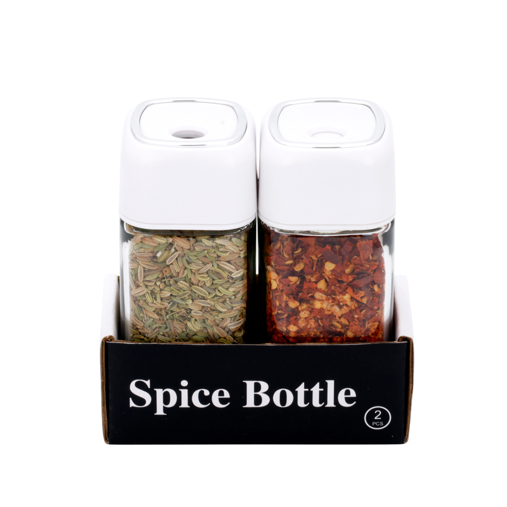 2-Pieces Glass Salt & Pepper Jar High Quality Plastic Lid-White 110ml ...
