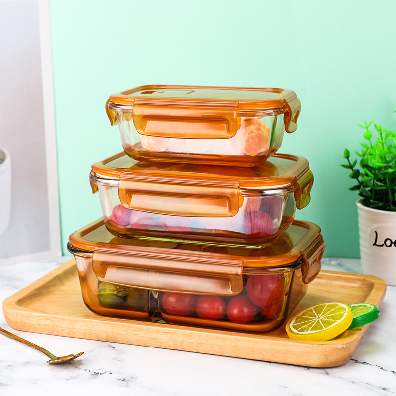 3-Pieces Rectangular Glass Food Storage Containers 370/640/1040ml ...