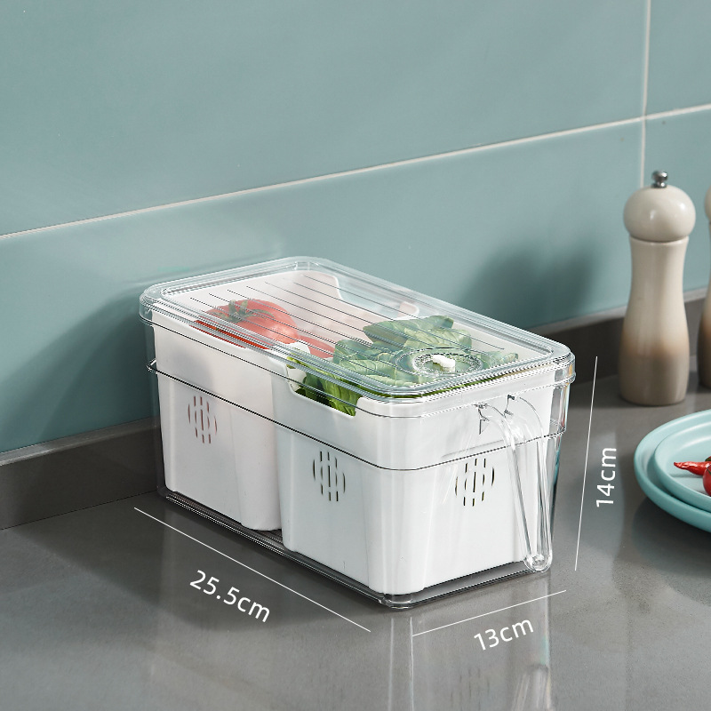 Food Storage Containers Box With Clear Lid and 2 Removable Drain Tray ...