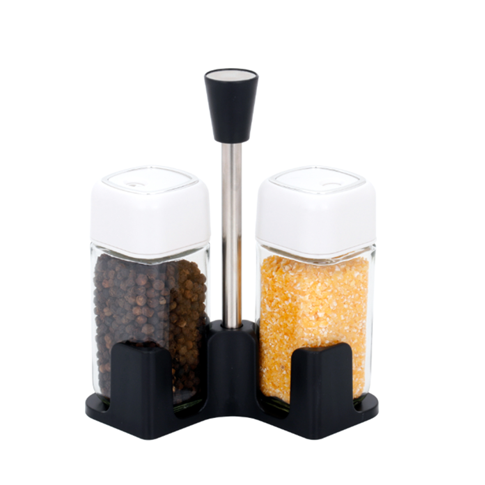 2-Pieces Glass Salt & Pepper Jar High Quality Plastic Lid-White 110ml ...