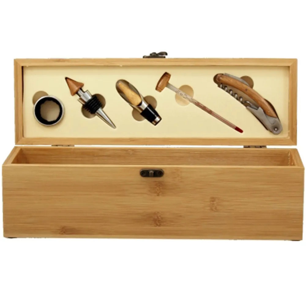 Bamboo Wine Box with 5 Wine Accessories Set - TezkarShop Official Website