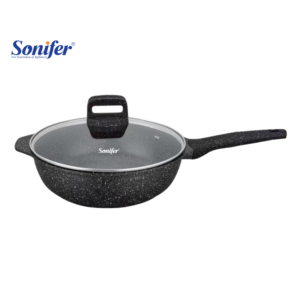 Sonifer Non-Stick Granite Deep Fry Pan With Glass Lid SF-1166 28cm ...