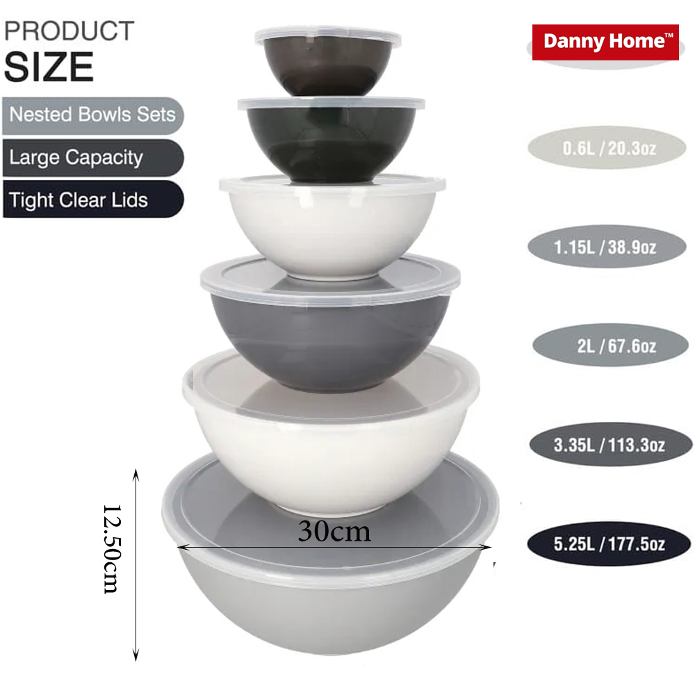Danny Home 6-Pieces Plastic Nesting Bowls with Lid - TezkarShop ...