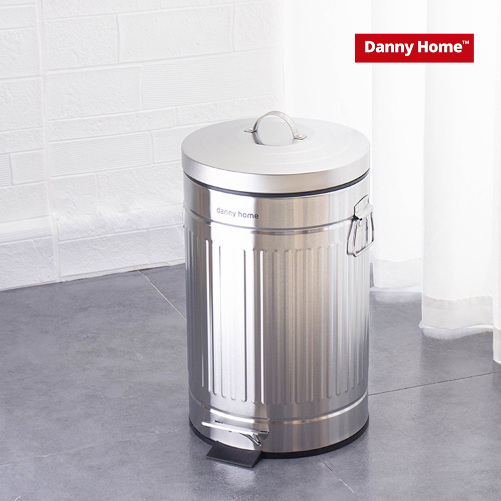 Danny Home 12-Liter Vintage Stainless Steel Trash Can with Lid and ...