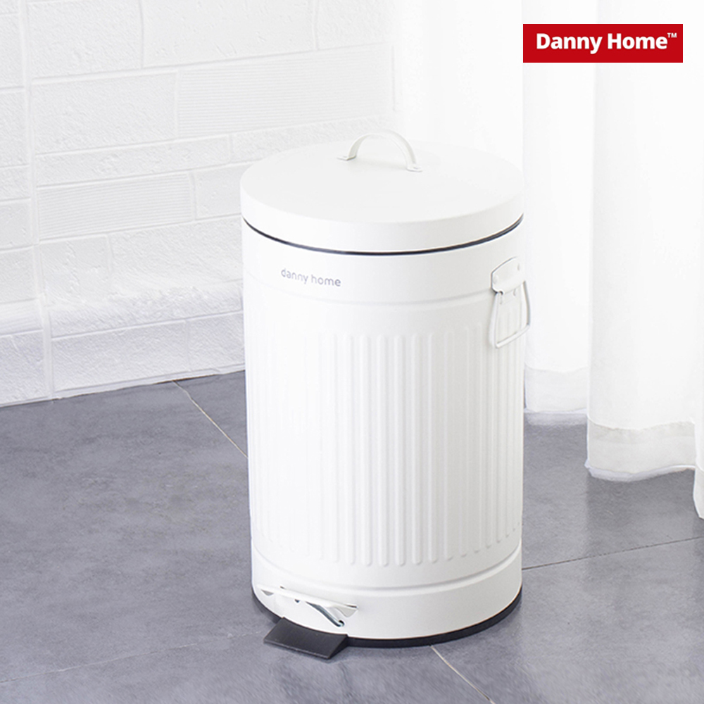Danny Home 12-Liter Vintage Trash Can with Lid and Pedal - Matt White ...