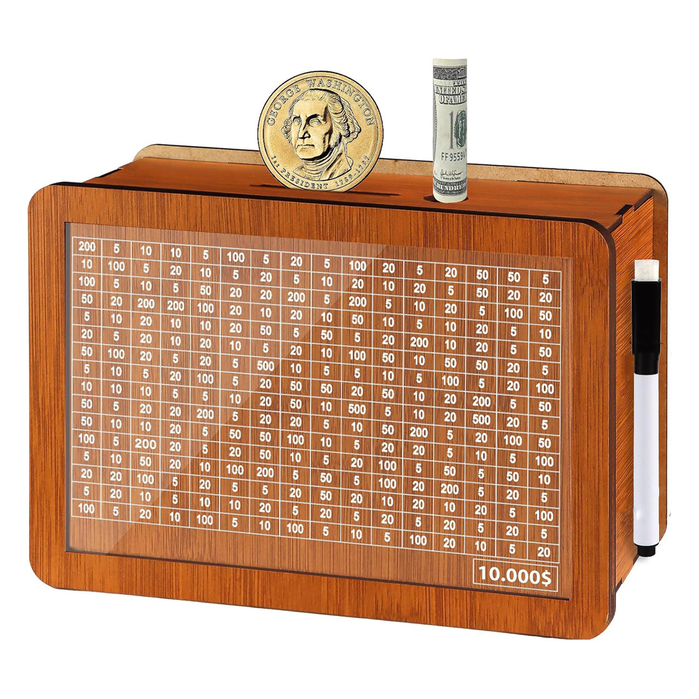 $10000 Wooden Savings Challenge Box - TezkarShop Official Website