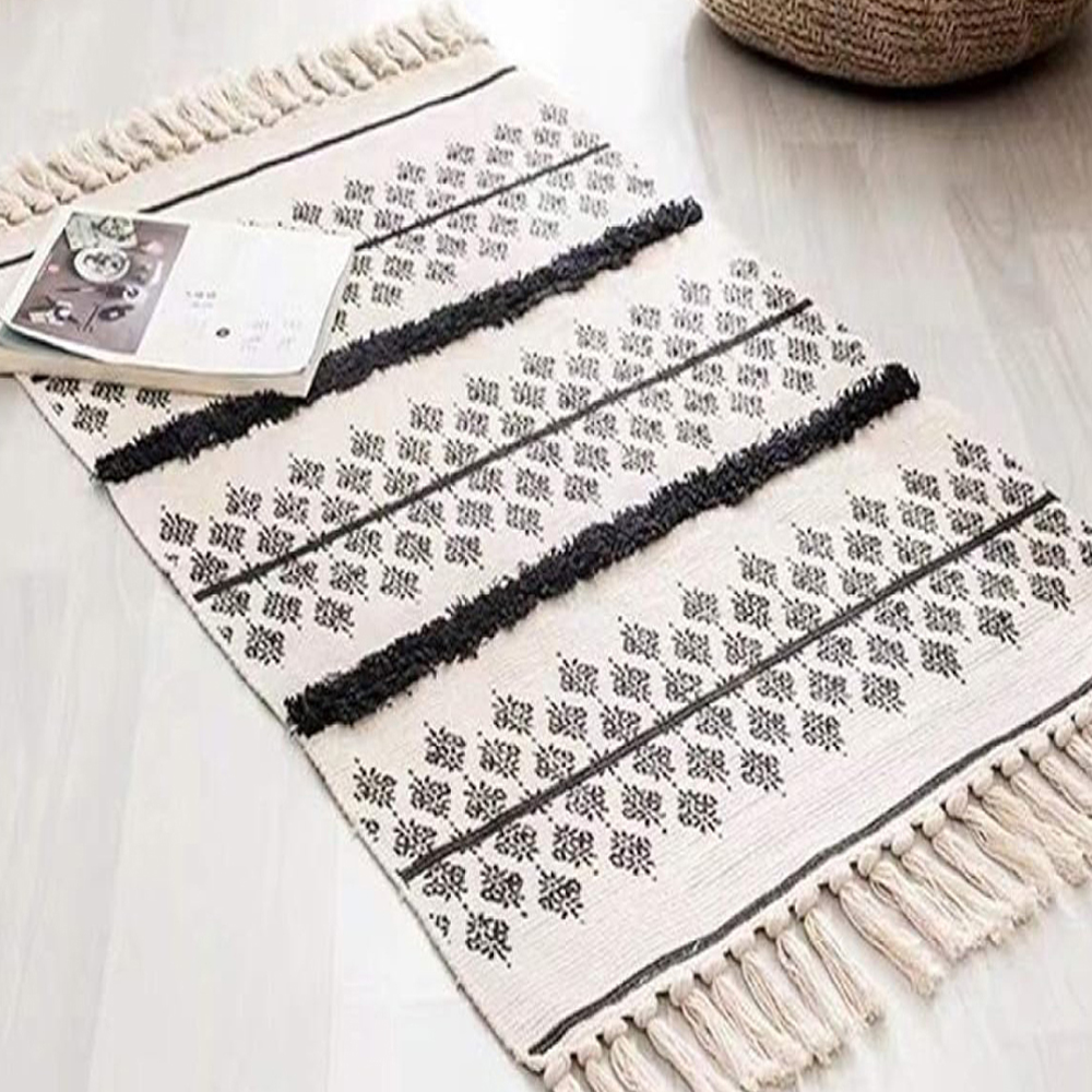 100% Natural Cotton Rug,Carpet, Bed Side Runner with Tassels for ...