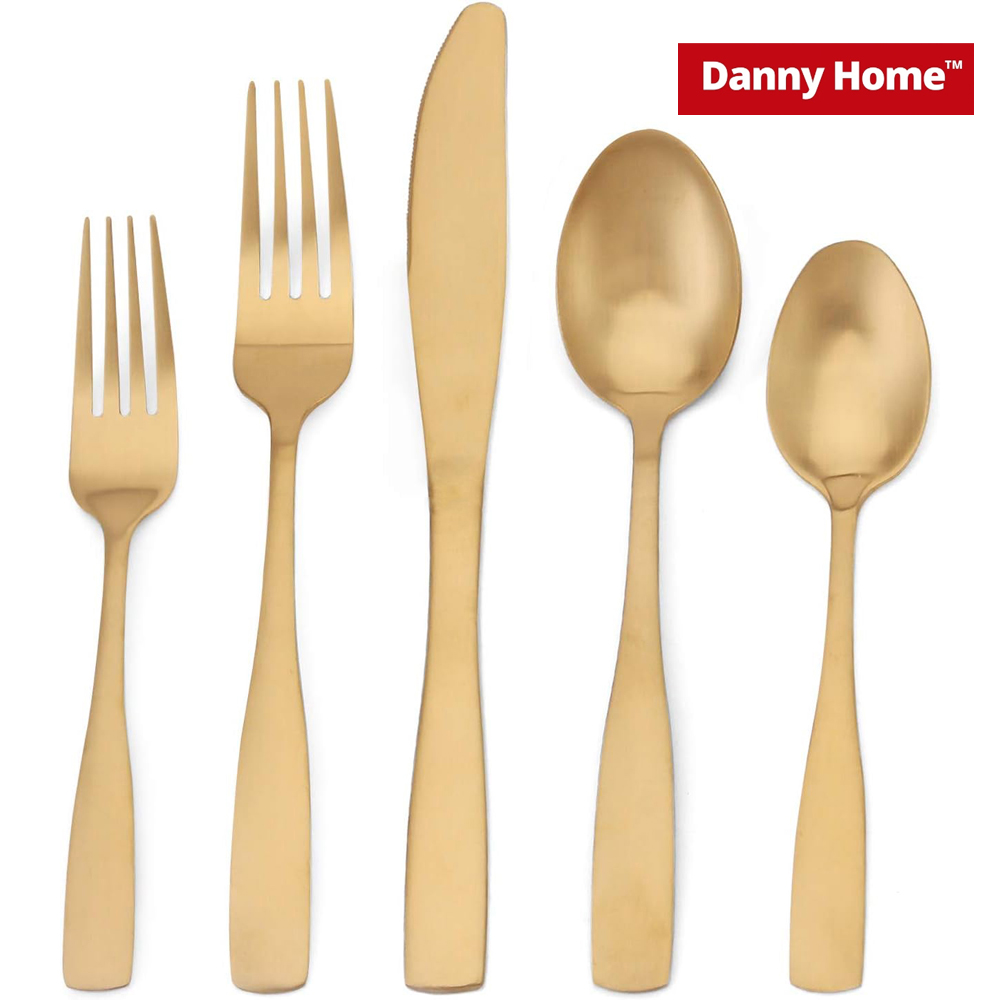 Danny Home 30-Pieces Stainless Steel Elegant Matte Gold Flatware Set ...