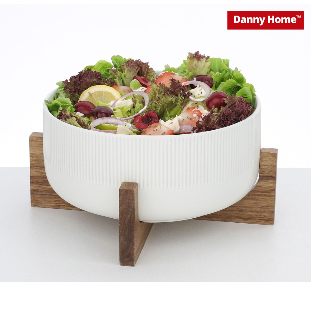 Danny Home 2.7L White Salad Bowl & Wooden Frame 22.5cm - TezkarShop ...