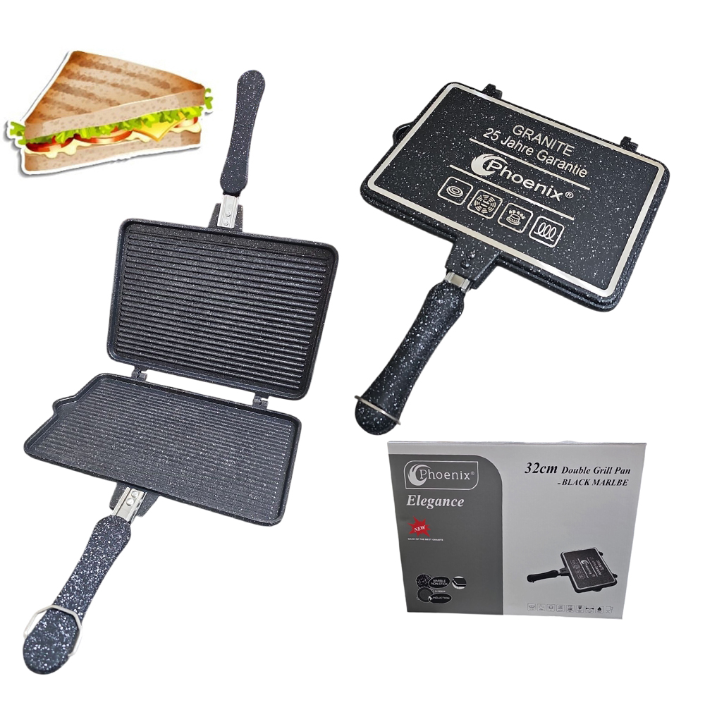 Phoenix Granite Double Side Grill Pan - Sandwich Press with safety lock ...