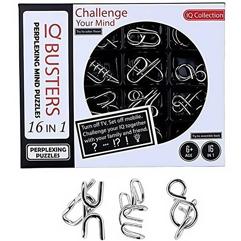 Perplexing Puzzles 16 in 1 Stainless Metal IQ Puzzle - TezkarShop ...