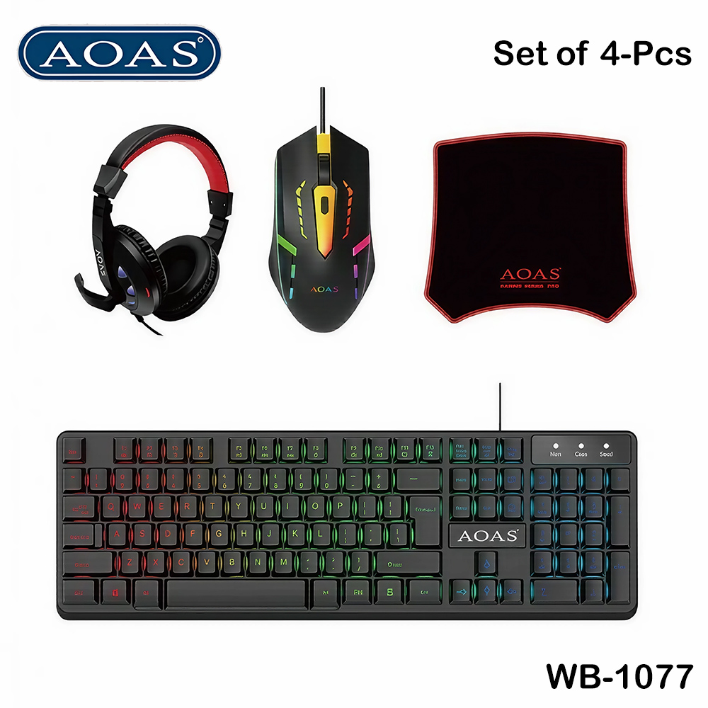 AOAS WB-1077 RGB Gaming Keyboard 4-Pcs Set - TezkarShop Official Website