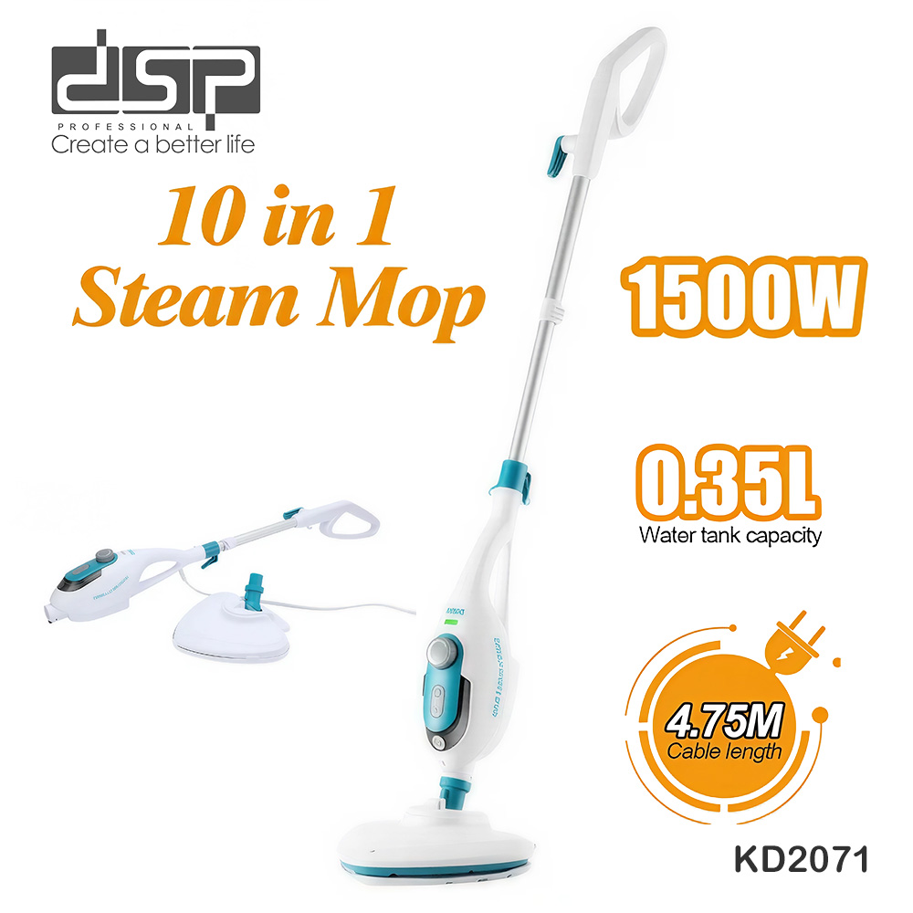 DSP KD2071, 10-in-1 Multipurpose Steam Mop with Detachable Handle & 180° Swivel Head ...