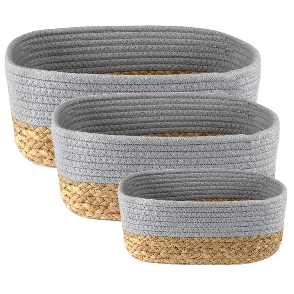 3-Pcs Wicker & Cotton Rope Storage Baskets Set - TezkarShop Official ...
