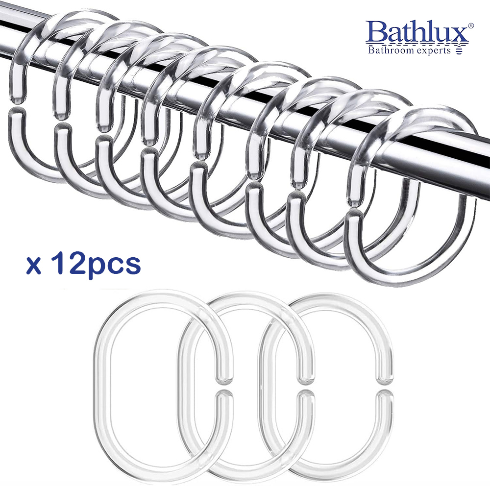 Bathlux 12 Pcs Transparent Flexible Plastic Shower Curtain Rings ...
