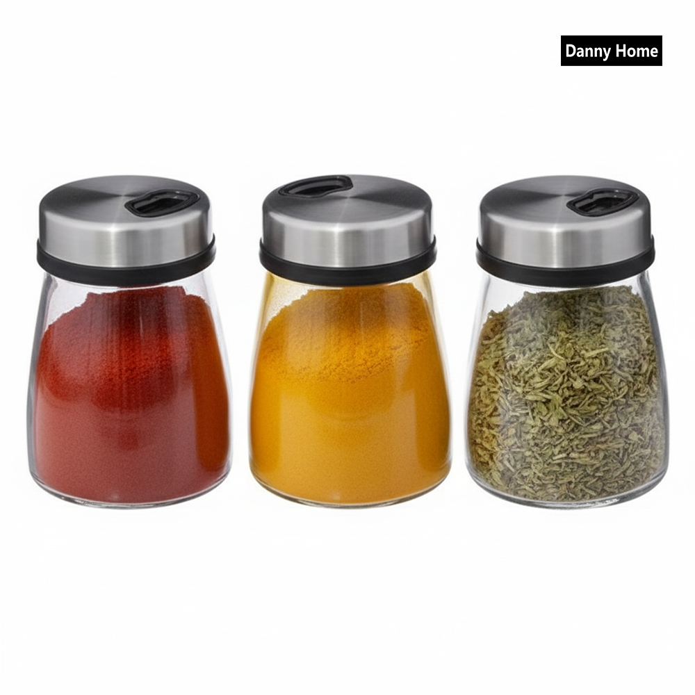 Danny Home 3-Pcs Spices & Salt Glass Jar With Stainless steel lid 250ml ...