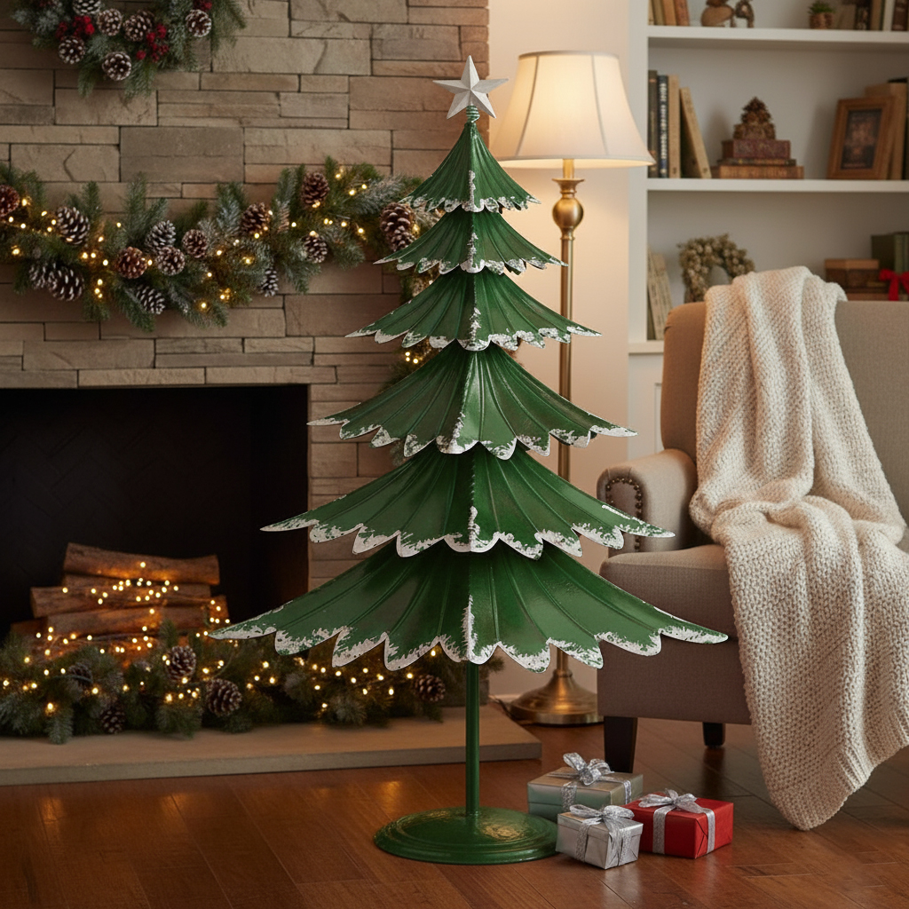 145-cm Elegant Metal Christmas Tree with Star – Green-White ...