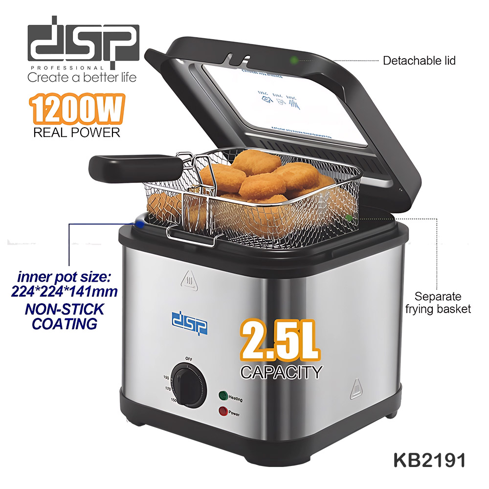 DSP KB2191 Electric Deep Fryer 1200W-2.5Ltr - TezkarShop Official Website