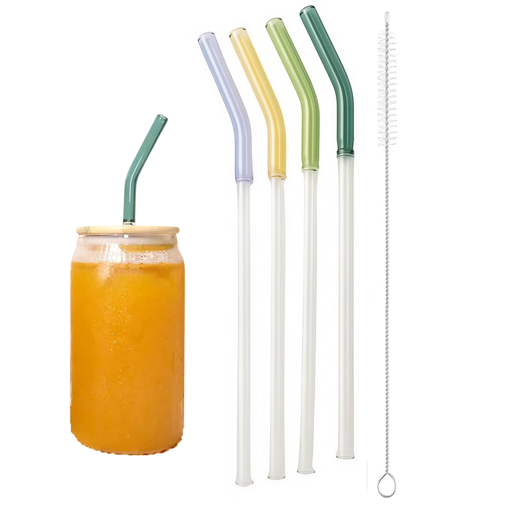 Reusable Glass Straws – Half-Color Bent Design (Set of 4 + Cleaning ...