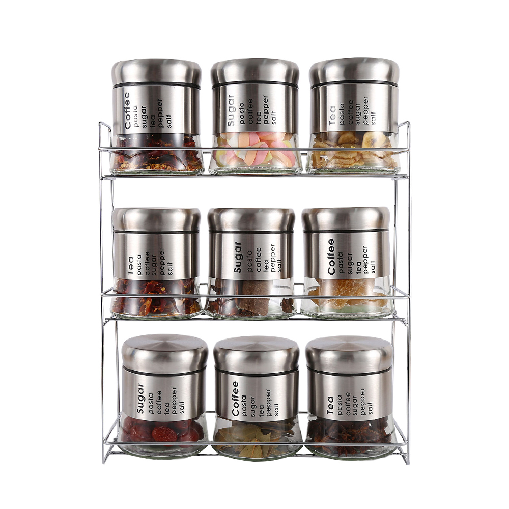 9-Pcs Stainless Steel Glass Seasoning Rack Set - 400ml #CB-TWJ15 ...