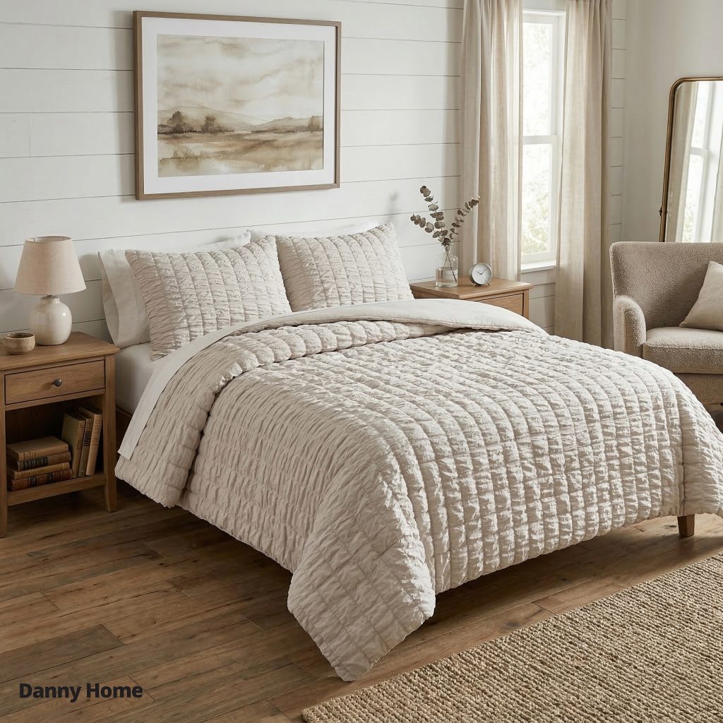 Danny Home 3-Pieces Ultra Soft Seersucker Puff Comforter Set 260x240cm ...